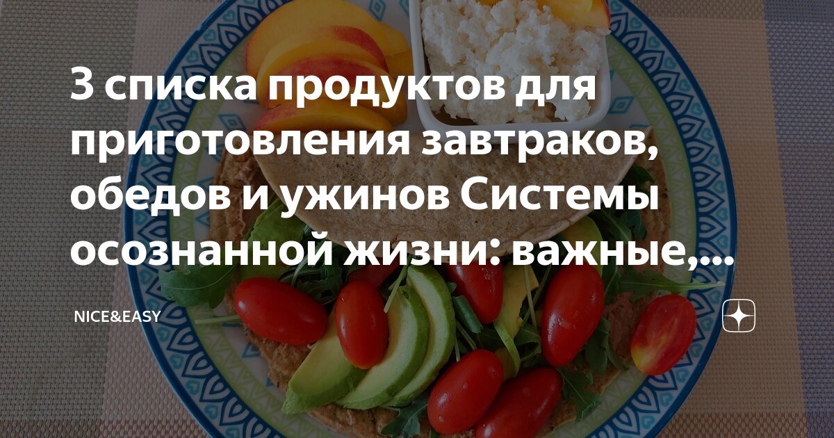 3 списка продуктов для приготовления завтраков обедов и ужинов Системы