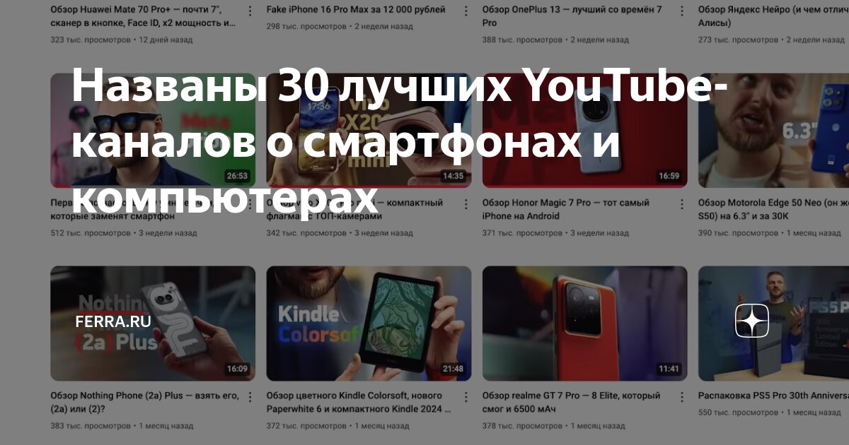 Названы 30 лучших YouTube-каналов о смартфонах и компьютерах | Ferra.ru | Дзен