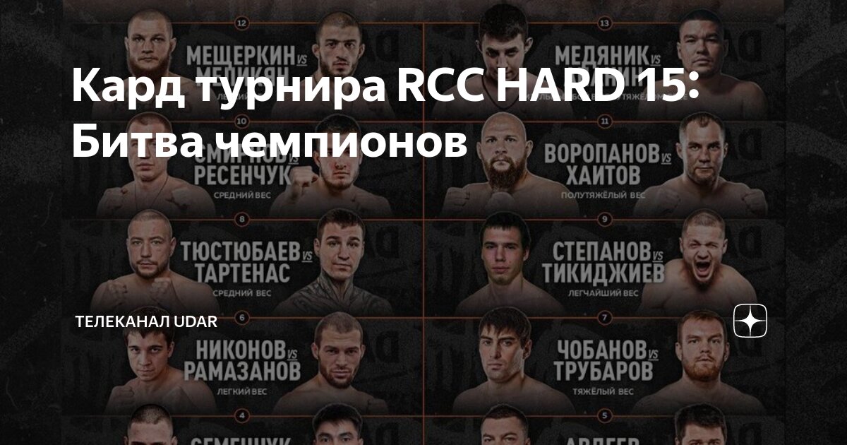 Кард турнира RCC HARD 15: Битва чемпионов | Телеканал UDAR | Дзен