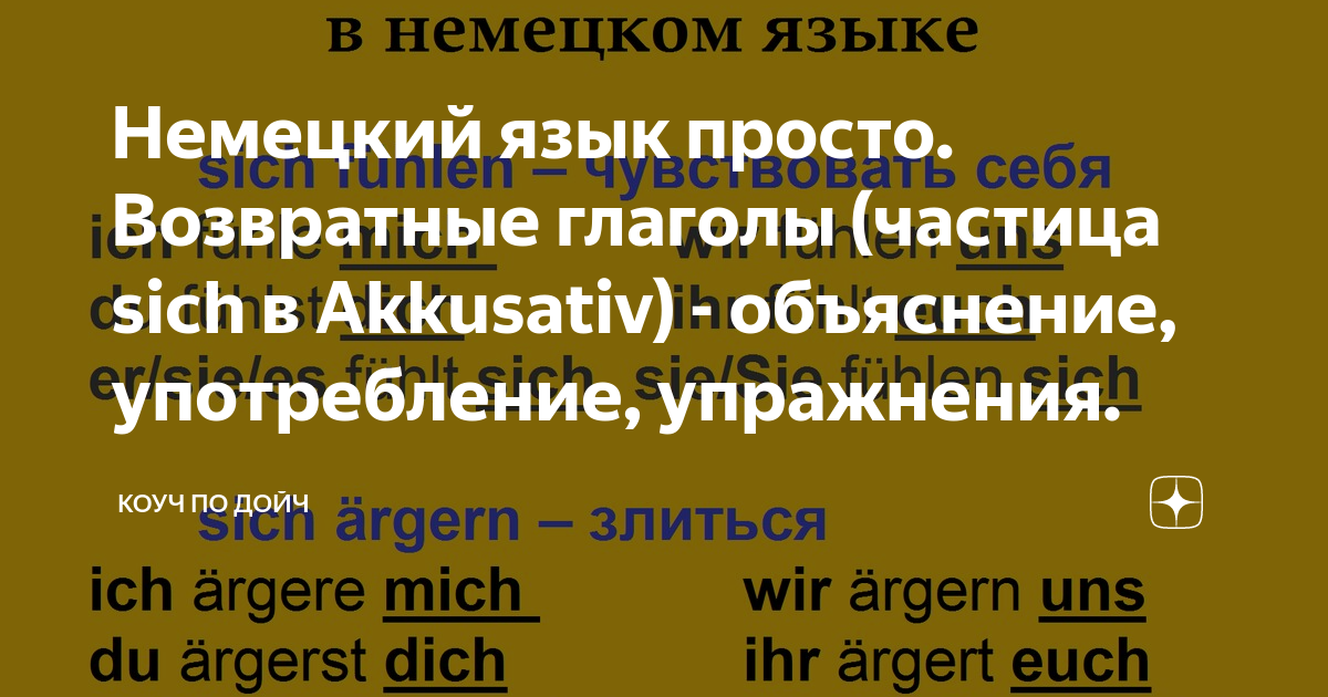 Немецкий язык просто Возвратные глаголы частица Sich в Akkusativ