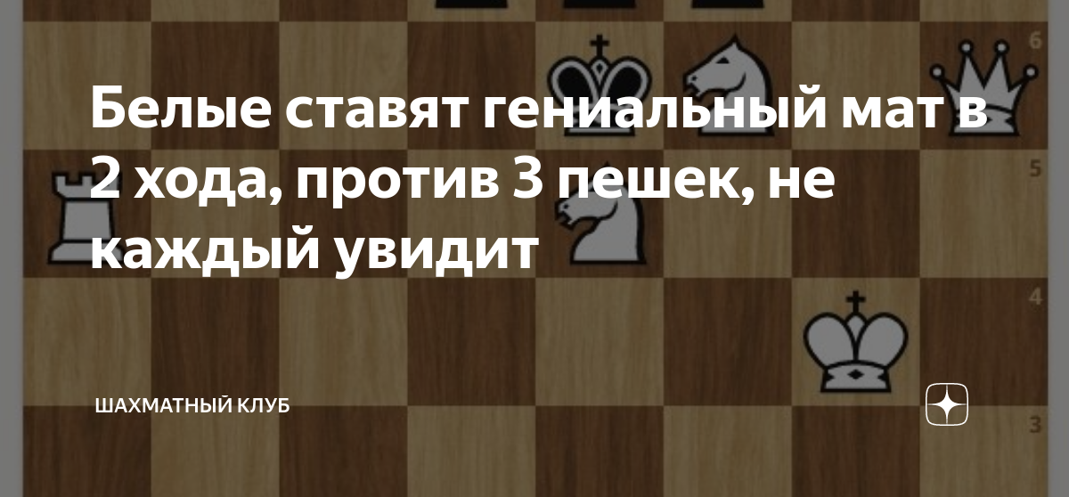 Белые ставят гениальный мат в 2 хода против 3 пешек не каждый увидит