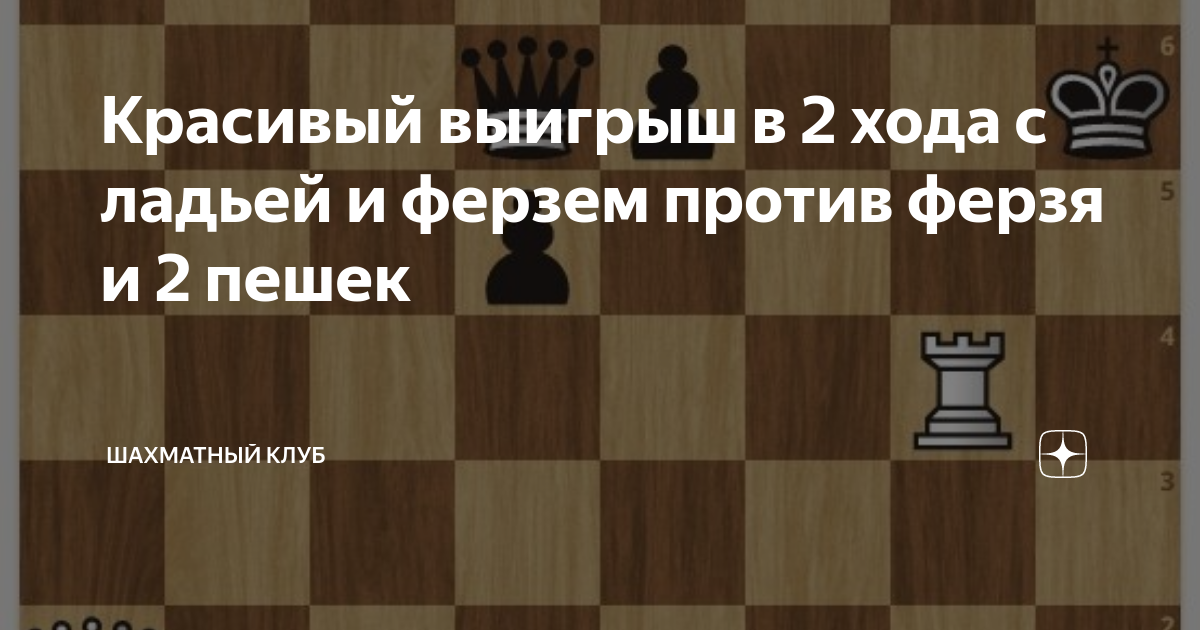Красивый выигрыш в 2 хода с ладьей и ферзем против ферзя и 2 пешек