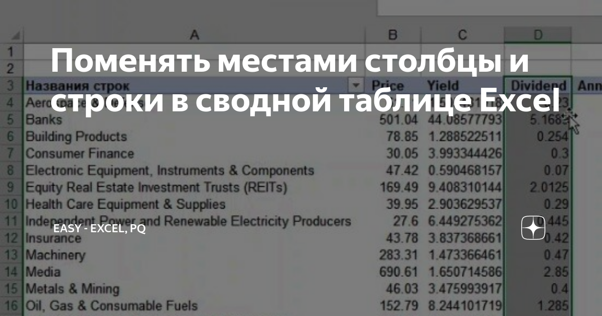 Поменять местами столбцы и строки в сводной таблице Excel | Easy - Excel, PQ | Дзен