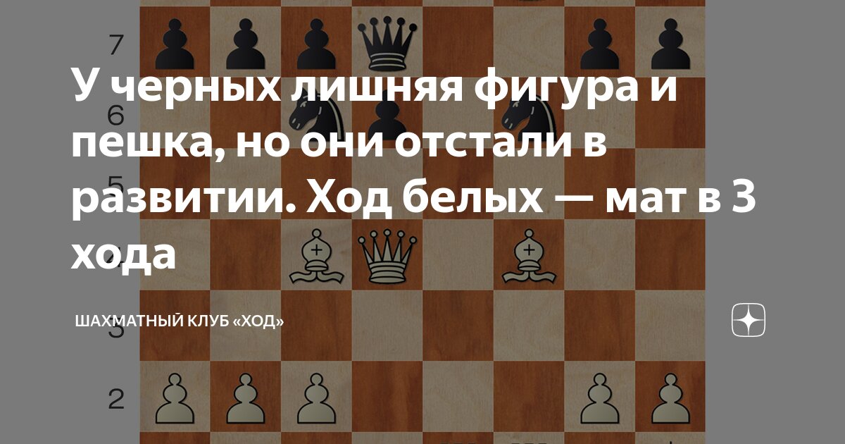 У черных лишняя фигура и пешка но они отстали в развитии Ход белых