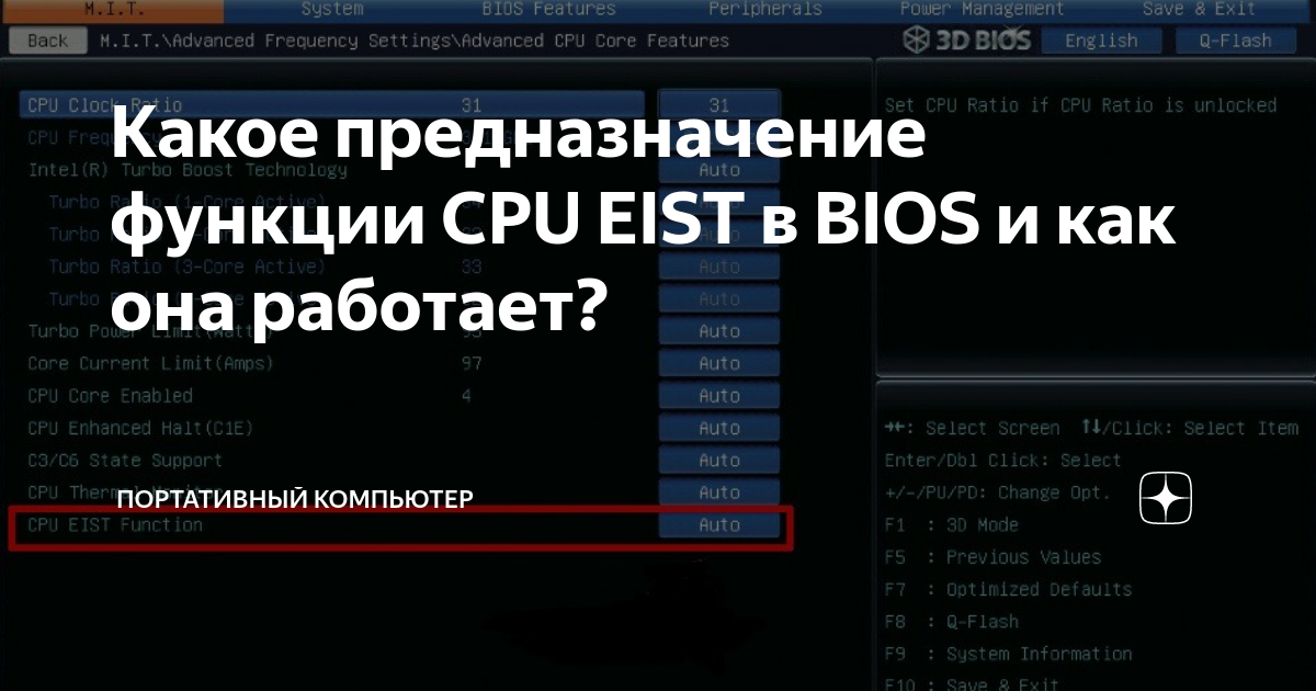 Какое предназначение функции CPU EIST в BIOS и как она работает? | Портативный компьютер | Дзен