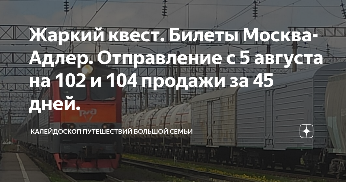 Жаркий квест. Билеты Москва-Адлер. Отправление с 5 августа на 102 и 104 ...