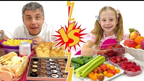 Nastya Vs Daddy In Healthy Food Challenge Like Nastya дзен