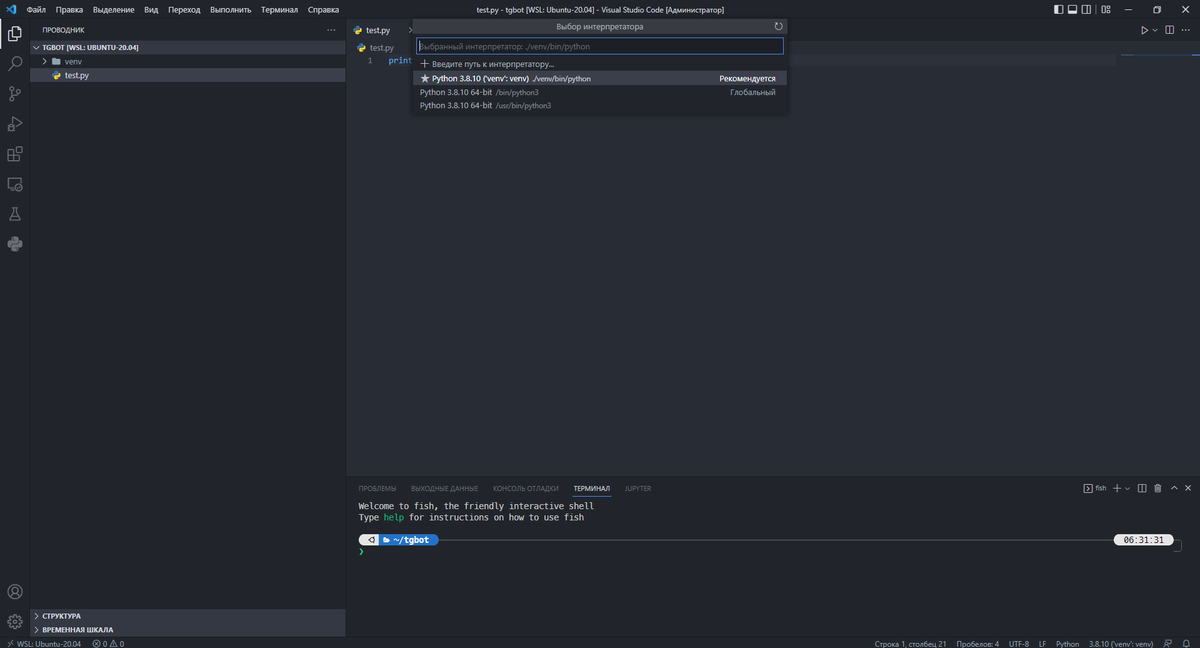 Как создать и подключить виртуальное среду(venv) для работы с Python в WSL в Windows 11 ...