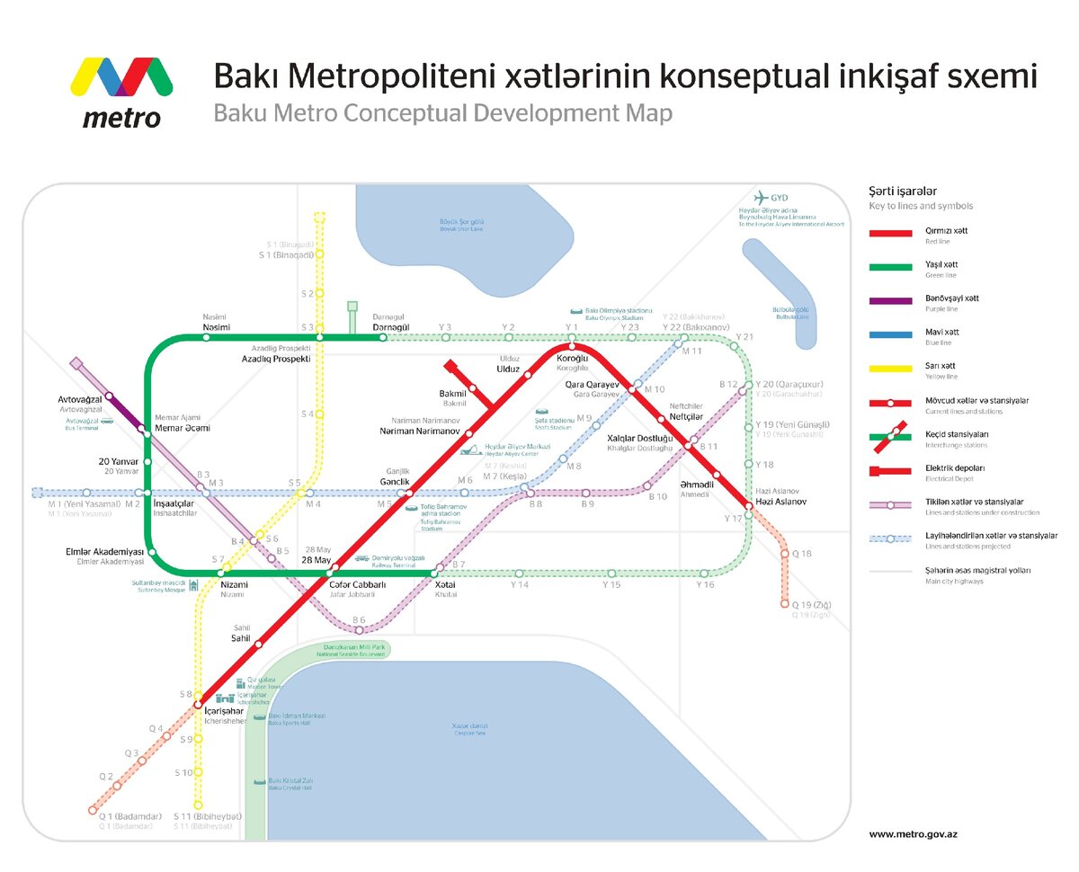 Карта перспективного развития Бакинского метрополитена до 2040 года ...