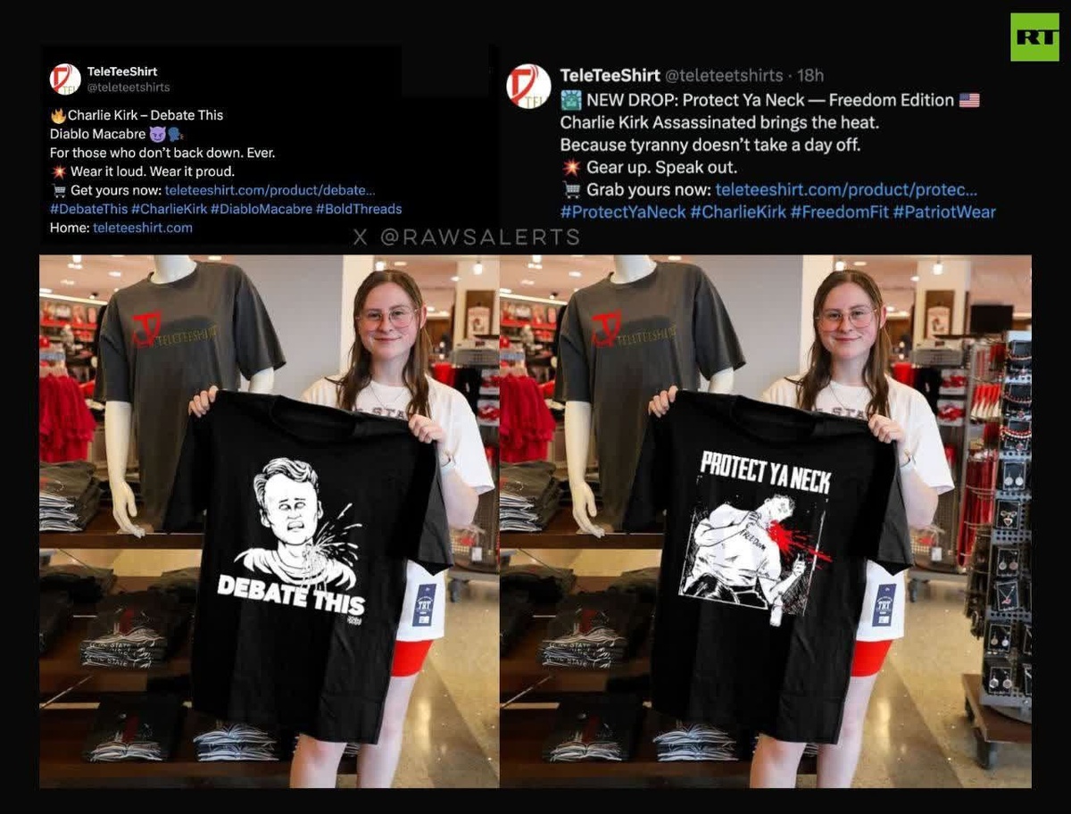 'Protect ya neck' & 'Debate this' — Kirk assassination shirts go on ...