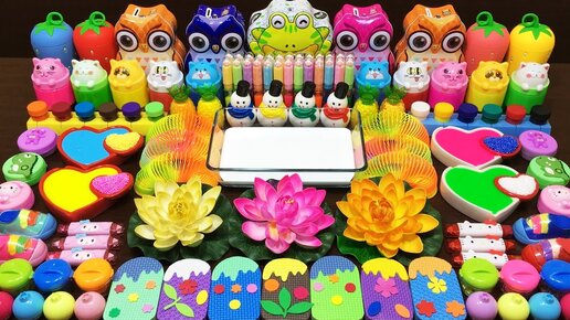 FESTIVAL COLORS | ASMR SLIME | Mixing Random Things Into GLOSSY Slime ...