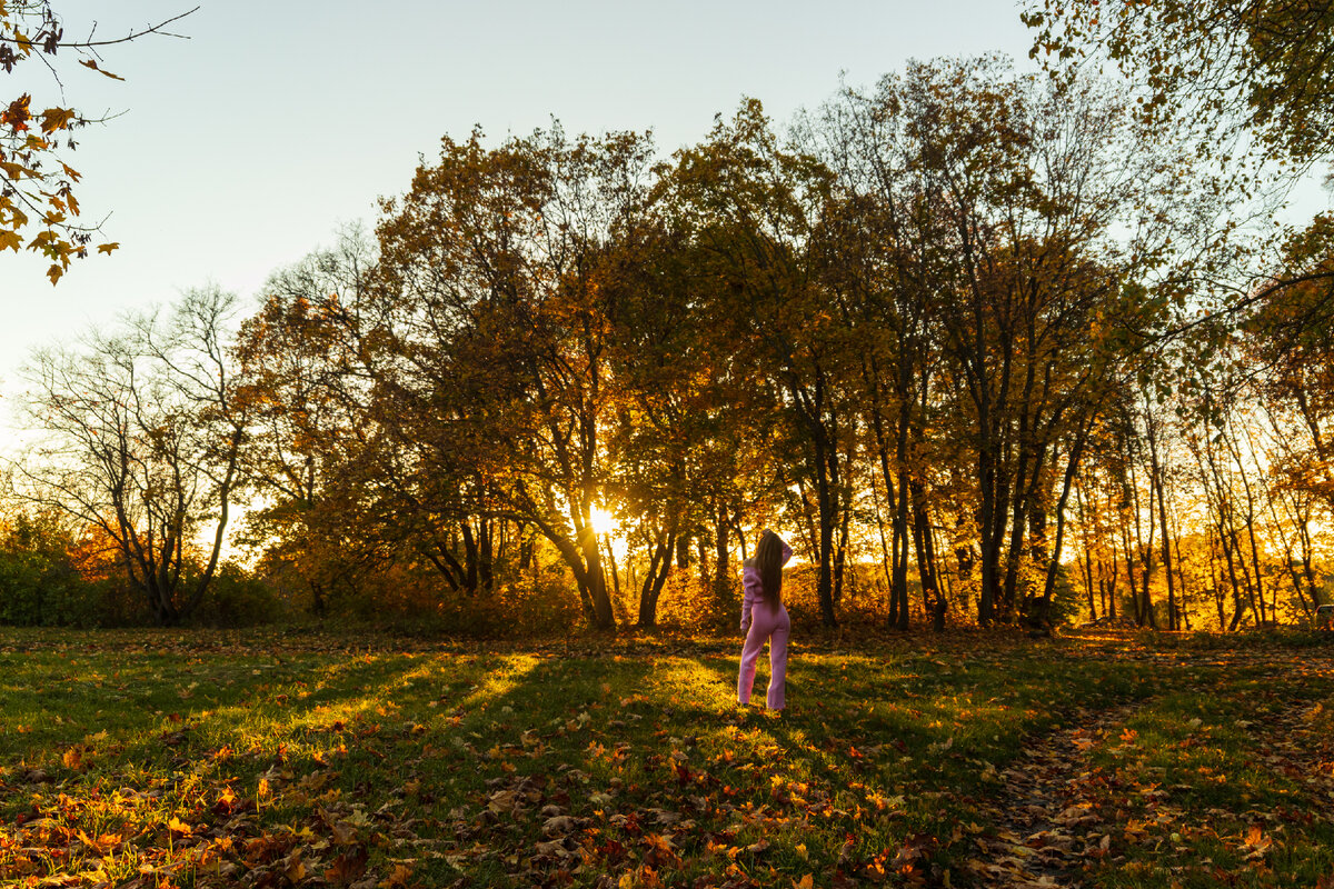 Красивая девушка на природе в осеннем парке Охота на фото Дзен