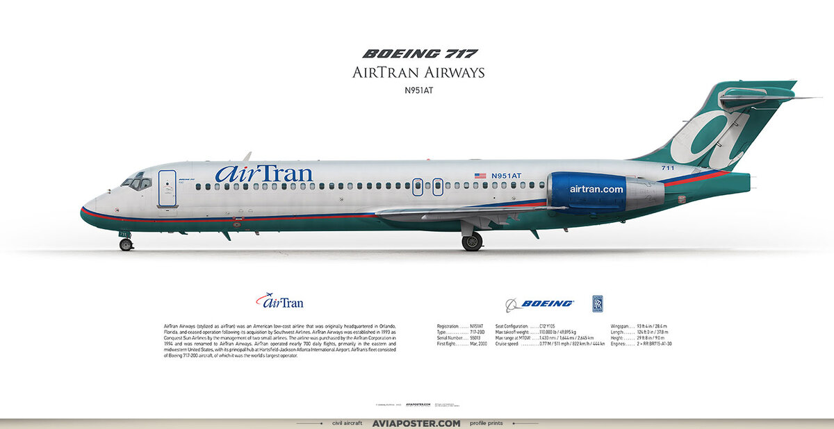 Boeing 717 AirTran Airways | Aviaposter.com | Дзен