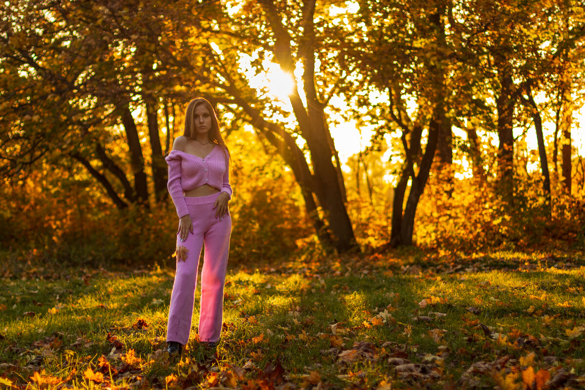 Красивая девушка на природе в осеннем парке Охота на фото Дзен