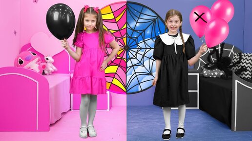 Eva plays Pink vs Black Challenge with Wednesday | Eva Bravo Play | Дзен